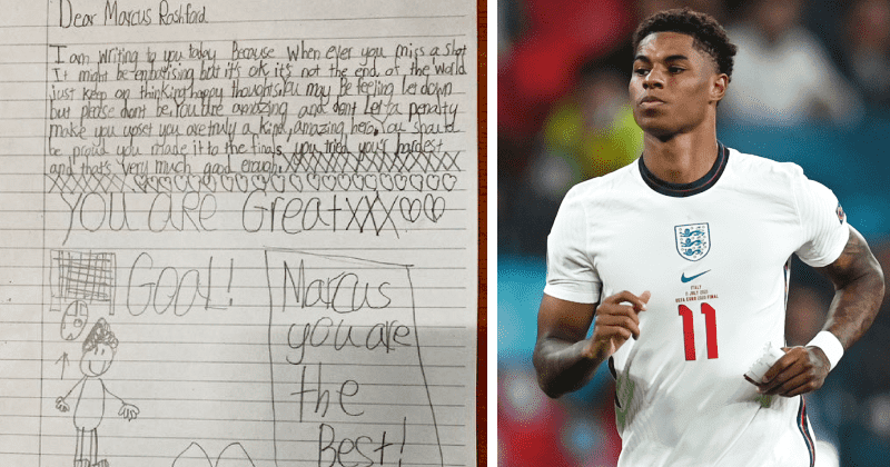 Left: Twitter/MarcusRashford Right: Marcus Rashford of England during ...